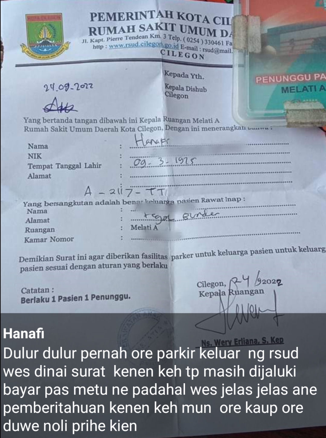 “Fasilitas Parkir” untuk Keluarga Pasien RSUD Cilegon Disoal ... “Fasilitas Parkir” untuk Keluarga Pasien RSUD Cilegon Disoal ...